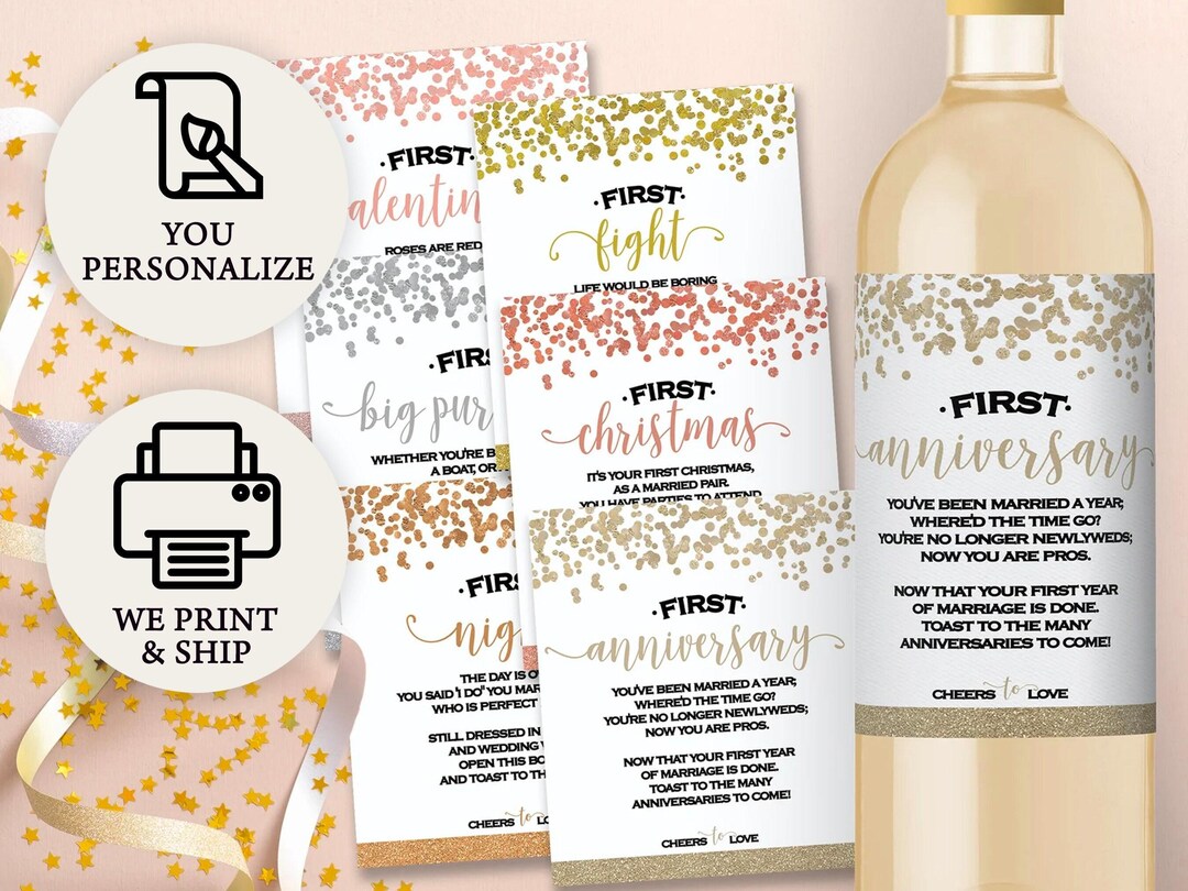 Personalized Confetti Full Size Bottle Labels | Set of 6 | Wedding Wine ...
