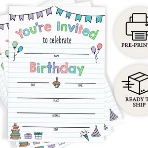 Printed Notebook Birthday Invitations 25 Invitations and - Etsy
