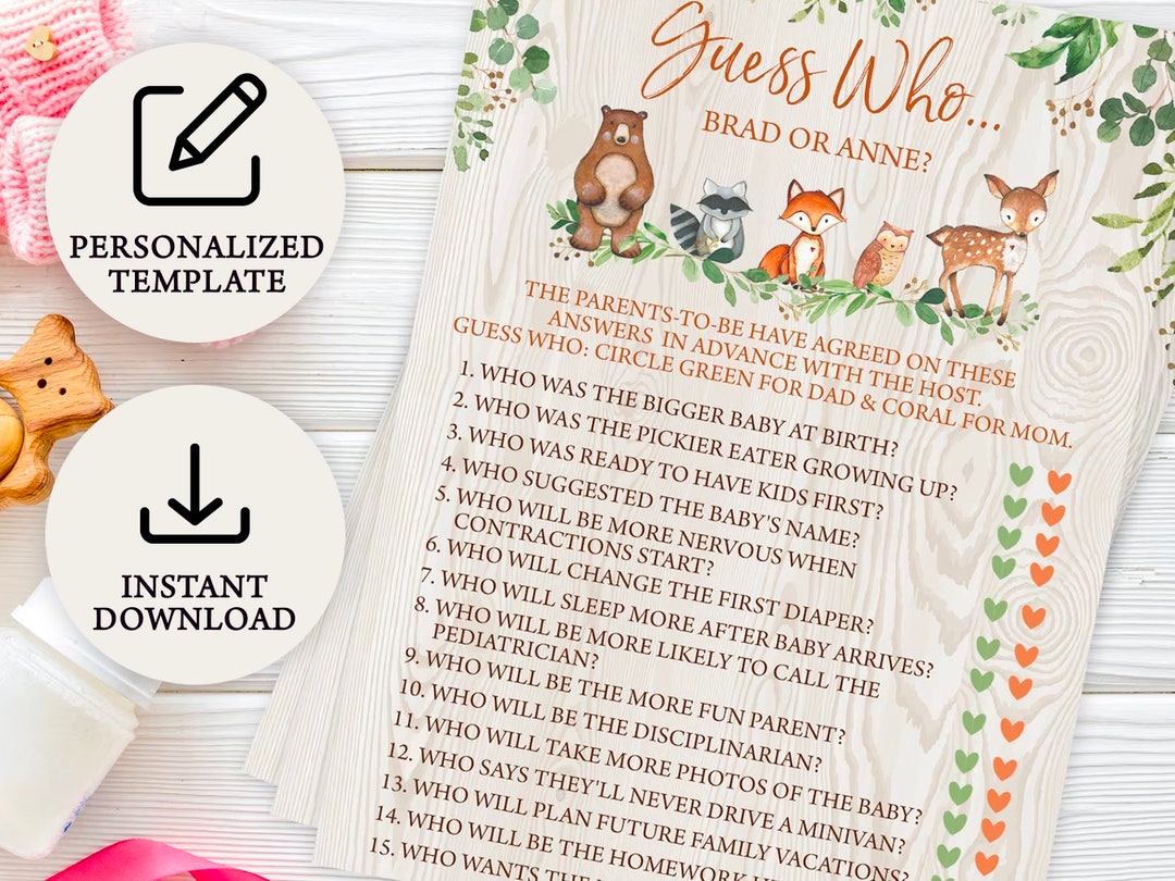 Digital Woodland Baby Shower Guess Who Game Fall Shower Game Instant ...