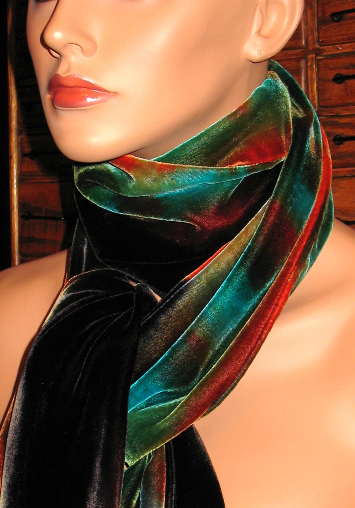 Velvet Scarf, Handmade Abstract Print Velvet Scarf, Artisan-made Scarf ...