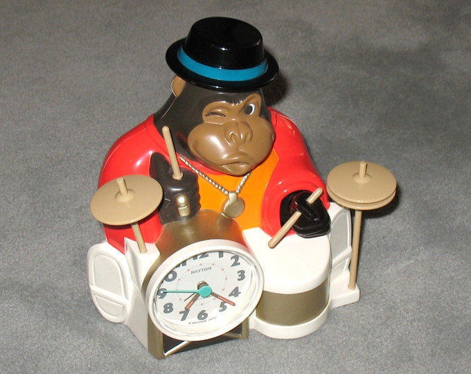Gorilla, RARE One Man Band Gorilla Drummer Clock, Musical Alarm Clock ...
