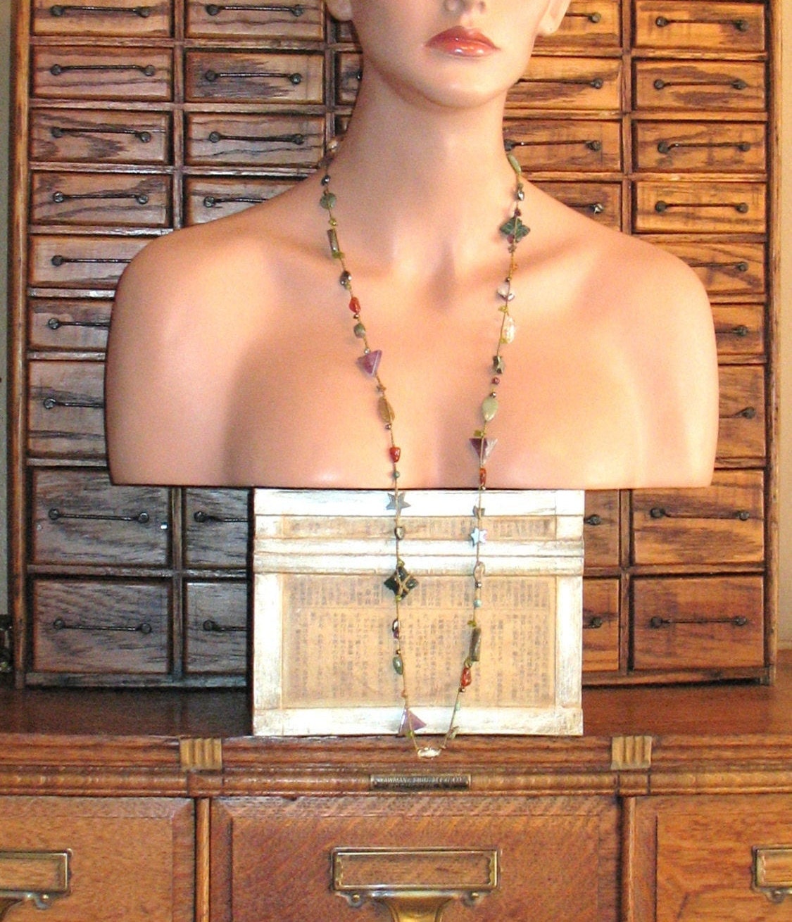 1980s Artisan Necklace, 90s Risa Benson Bead Necklace, 1980s, OOAK Unique Minerals Necklace ...
