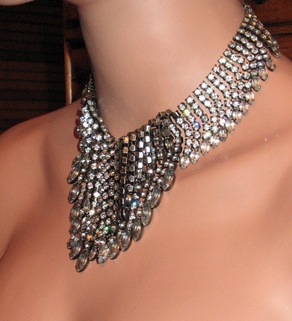 1950s Necklace, 1950s Cascading Rhinestone Necklace, … - Gem