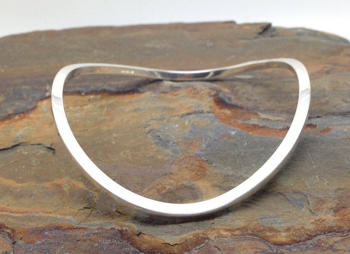 Simple Solid Square Curved Sterling Silver Bangle - Etsy