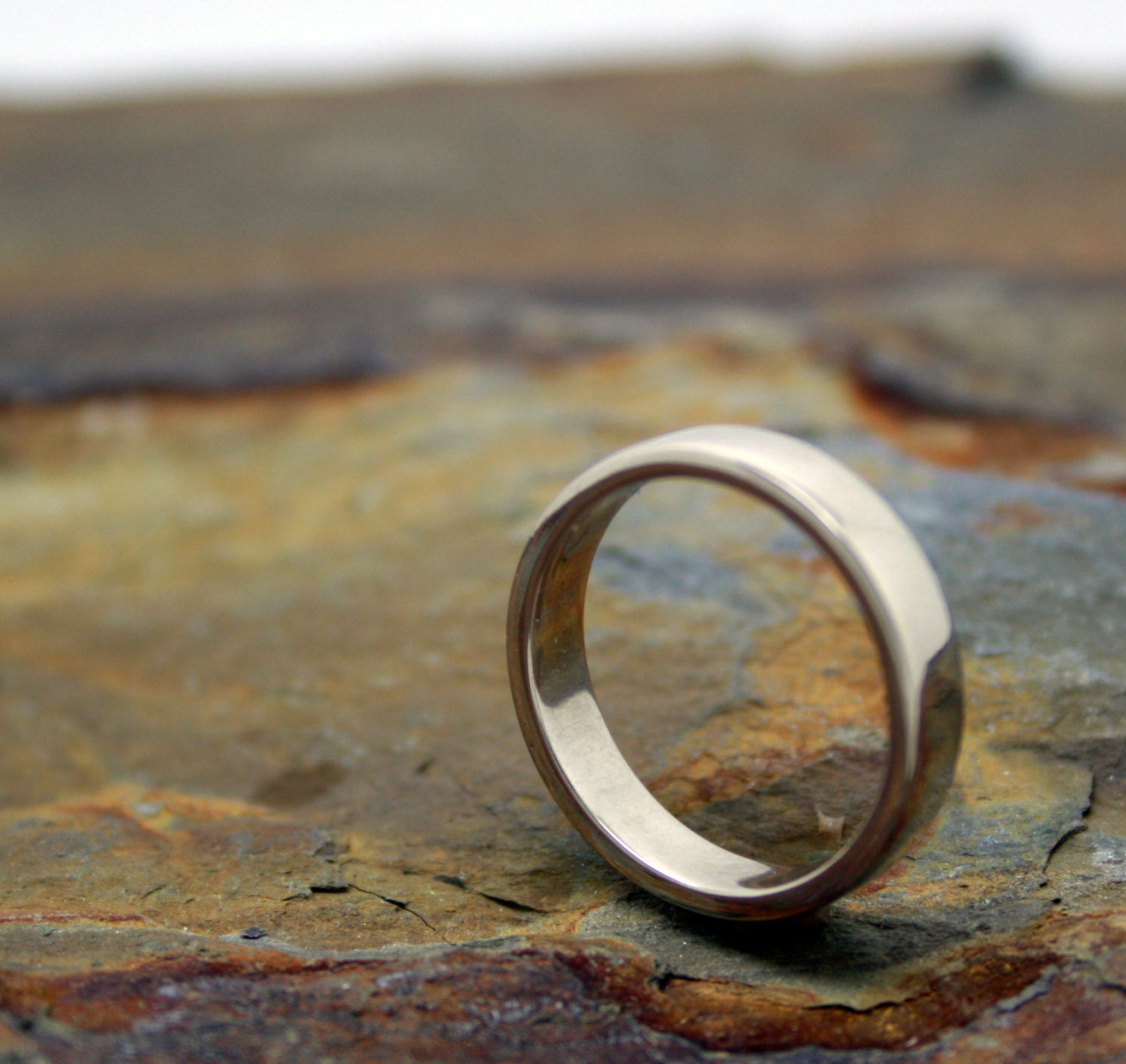 Simple Flat 18K White Gold Wedding Ring - Etsy