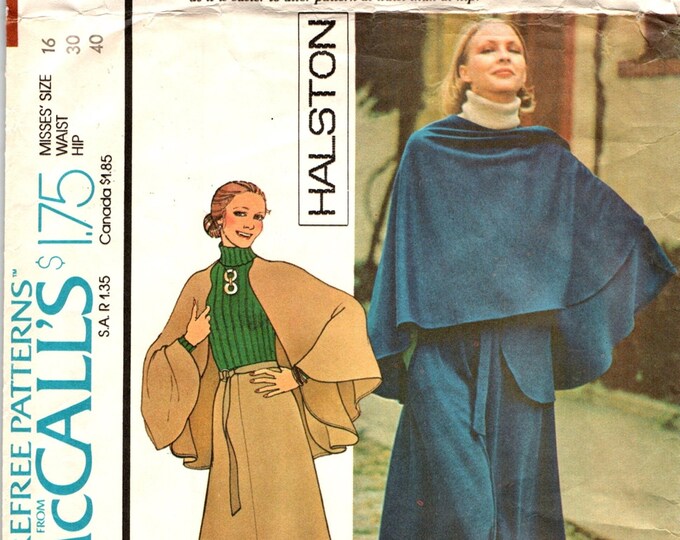 1970s HALSTON CAPE & SKIRT Sewing Pattern for Women Size 16 Mccalls ...