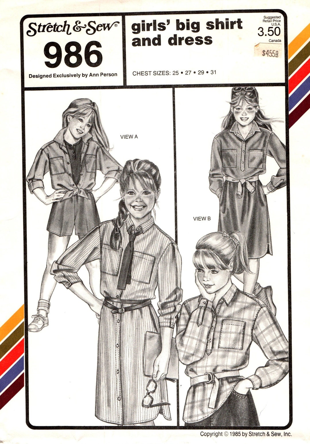 Girls Big Shirt and Dress Sewing Pattern, Chest Size 25 27 29 31, DIY ...