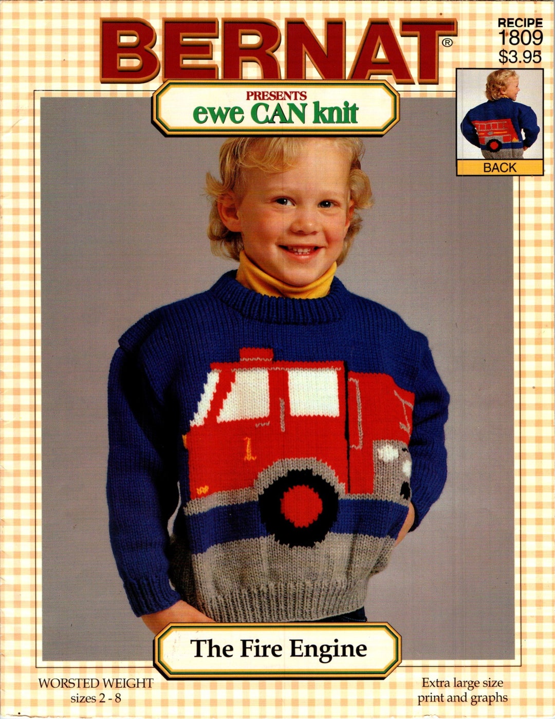 Knitting Patterns FIRE ENGINE TRUCK Knit Graph Leaflet Size 2 4 6 8 Ewe ...