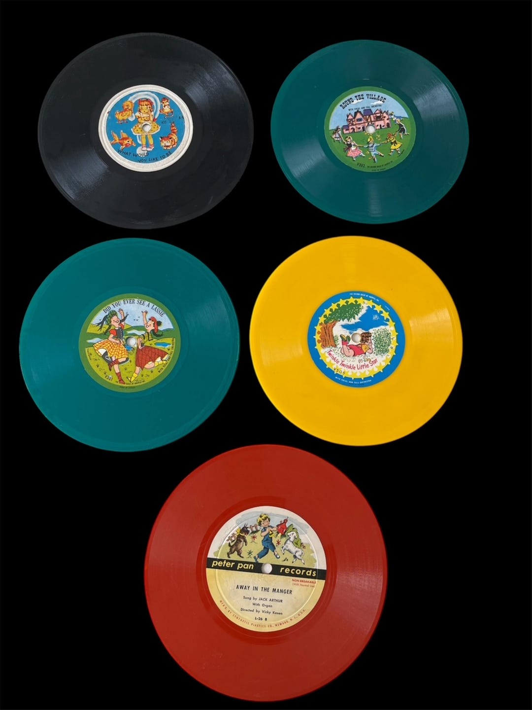 VINTAGE 1940s Colored Vinyl Children's 45rpm Records, Lot of 5 - for ...