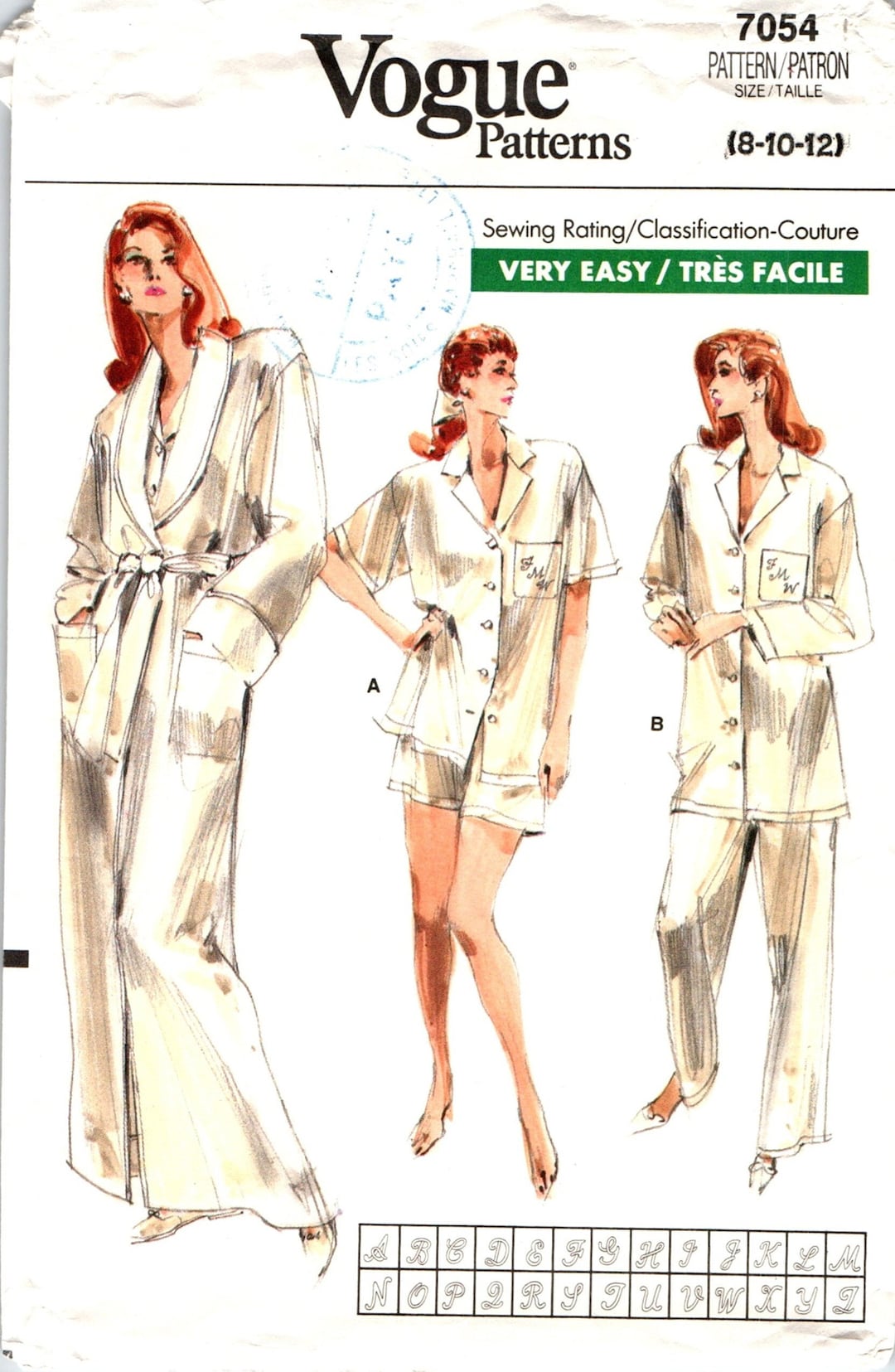 Very Easy Vogue Sewing Pattern 7054, PAJAMAS, ROBE, TRANSFERS, Half ...
