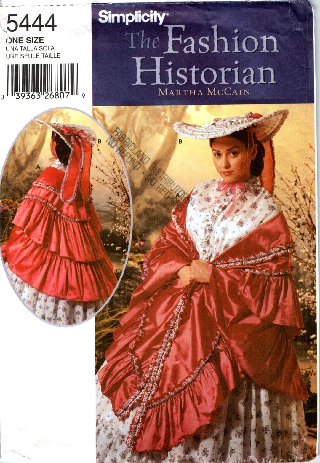 UNCUT Civil War Garden Hat and Mantle Ruffled Cloak Costume Sewing ...