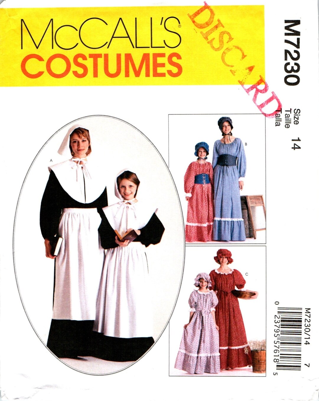 CHILDREN'S PIONEER COLONIAL Costume Sewing Pattern Girl Child Size 14 ...