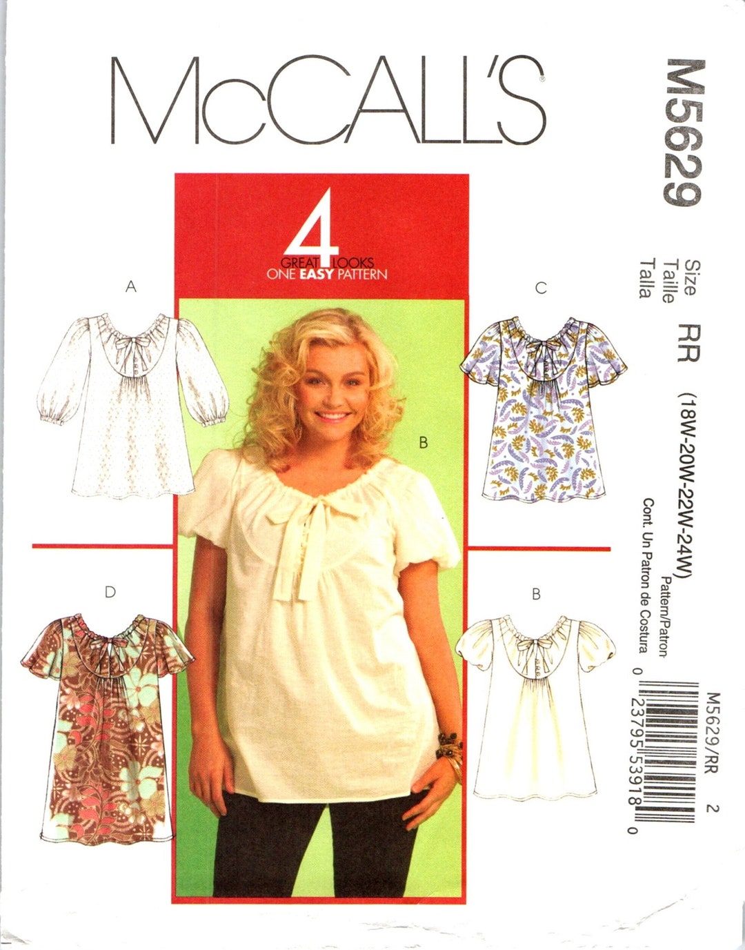 Gathered Front Tops and Dress Sewing Pattern for Women Misses Plus Size ...
