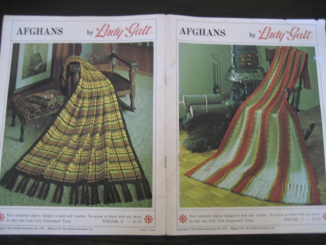1970s VINTAGE AFGHAN PATTERNS, Knitting, Crochet by Lady Galt, 16 ...