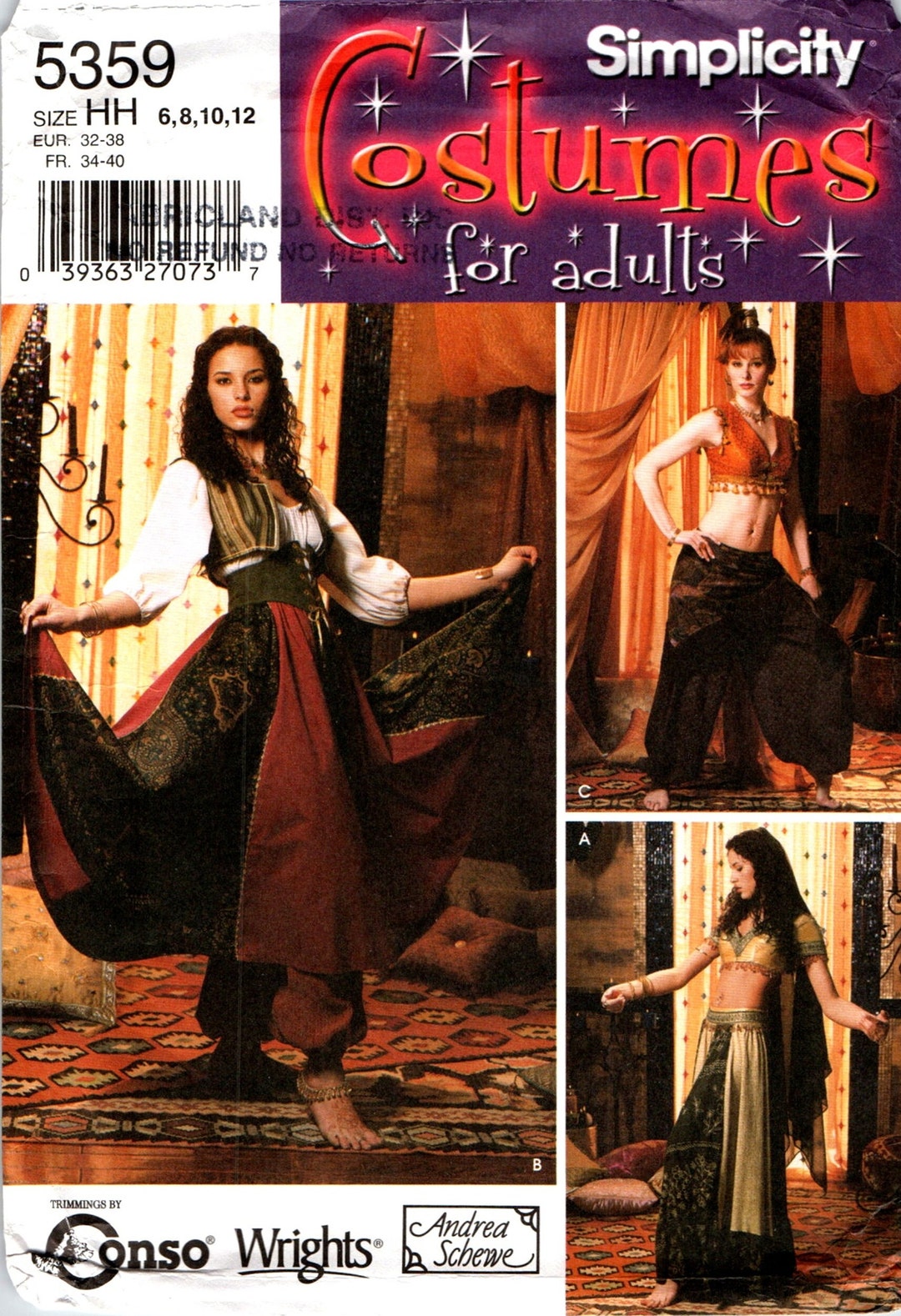 Medieval Renaissance Costume Sewing Pattern, Size 6 8 10 12 Gypsy Wench ...