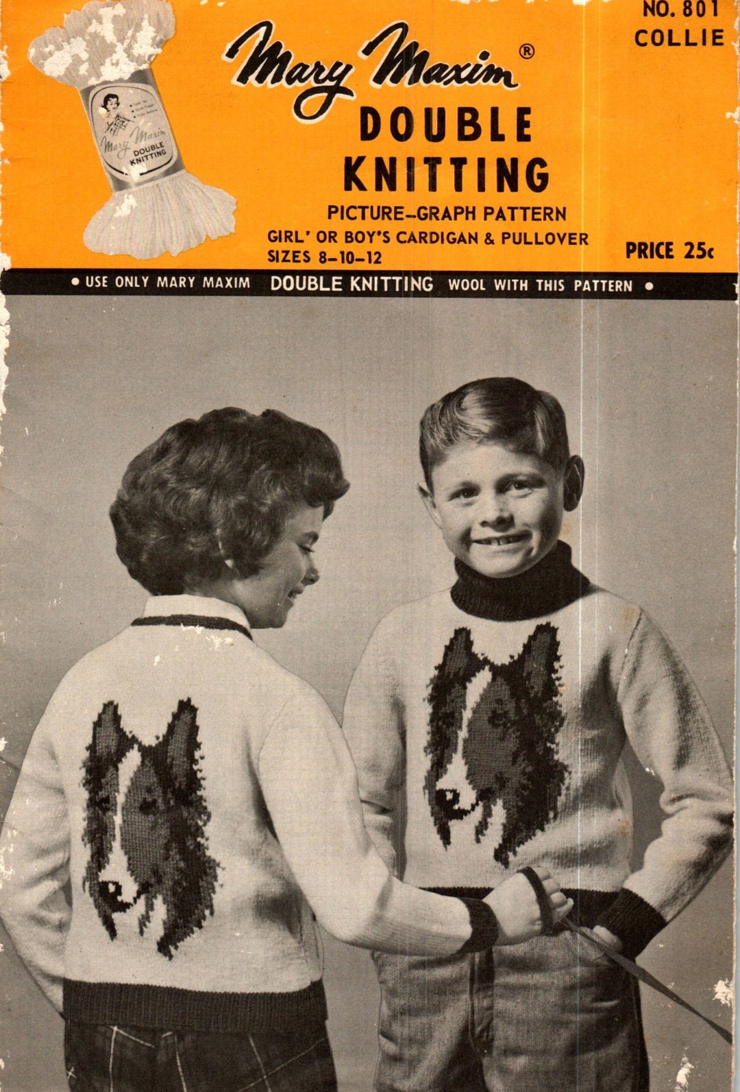 COLLIE DOG Knitting Pattern, Mary Maxim Sweater Graph Pattern, Pullover ...