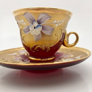 MURANO VENEZIA TEACUP Set, Tea Cup, Saucer, Cranberry Art Glass Set ...