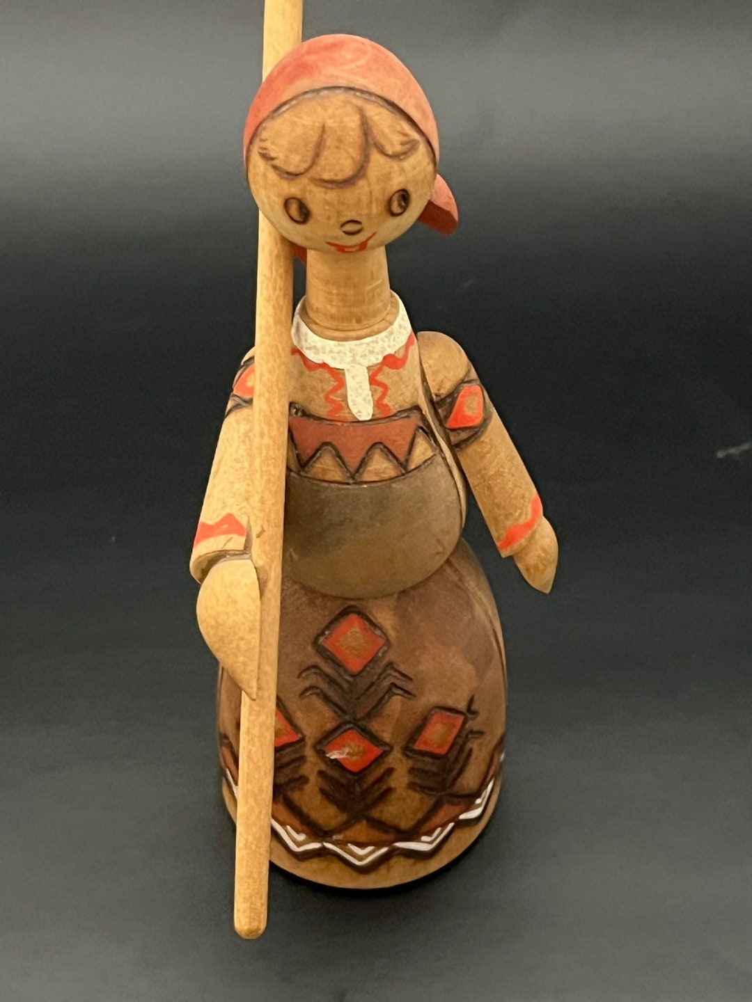 Very Vintage WOODEN RUSSIAN FOLK Art Doll, Painted Face in Original ...