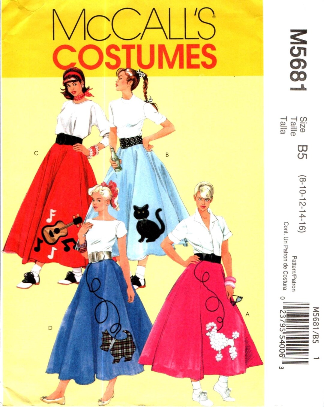 Costumes Sewing Patterns 50s DINER WAITRESS Poodle Skirt & Petticoat ...