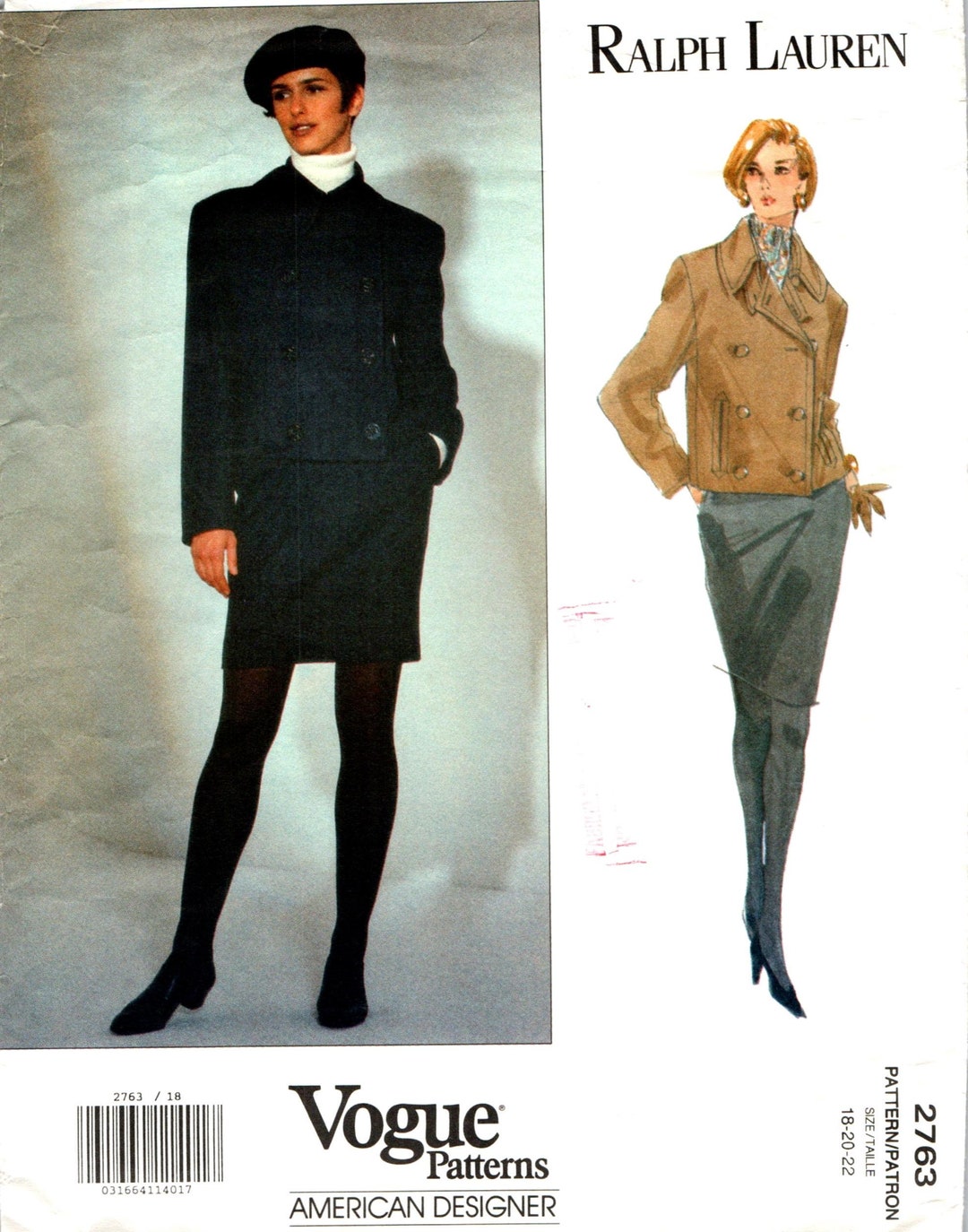 Vogue Designer Ralph Lauren 276, JACKET AND SKIRT Sewing Pattern for ...