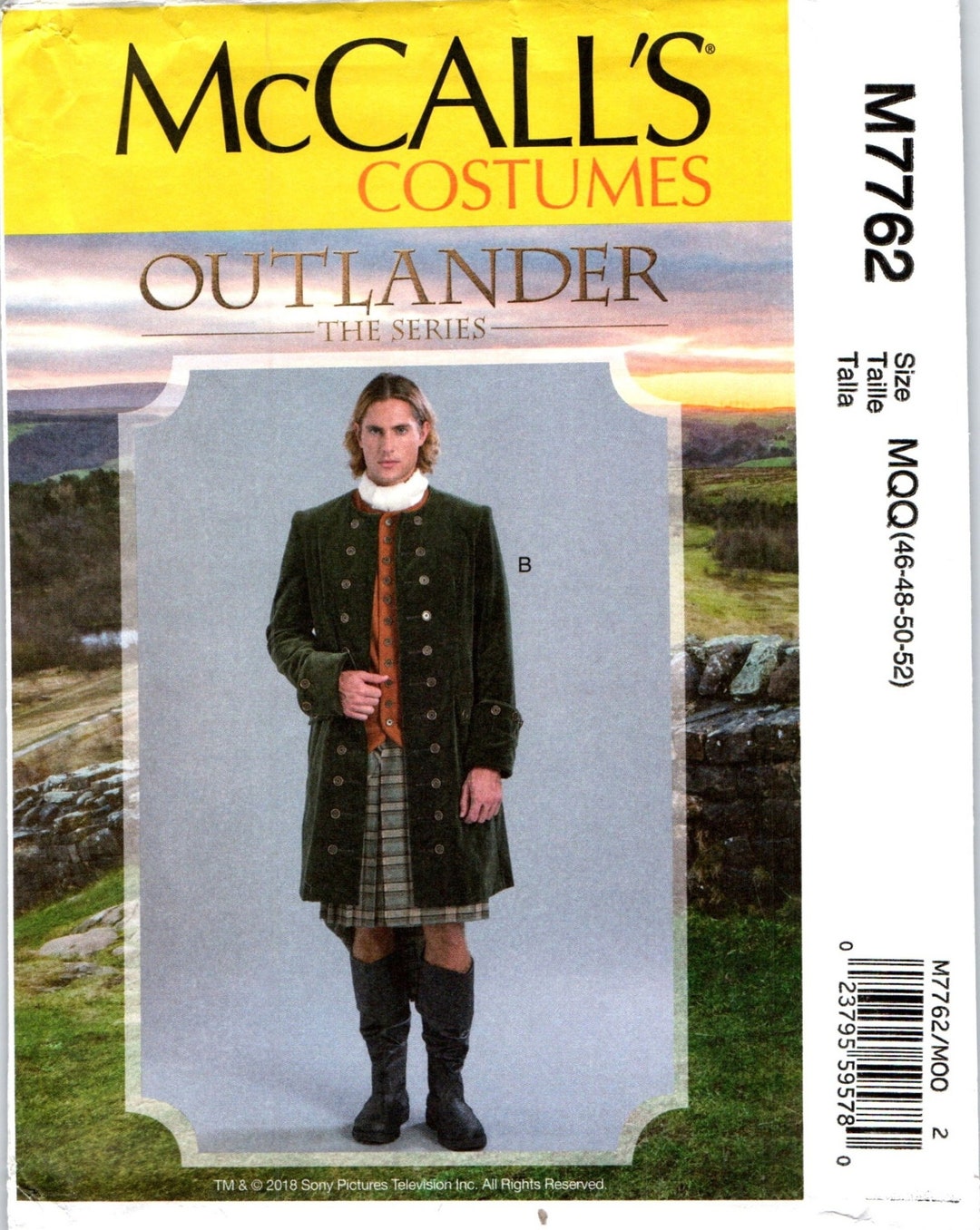 Outlander Series Coat Jacket Costume Sewing Pattern for Mens Sizes 46 ...