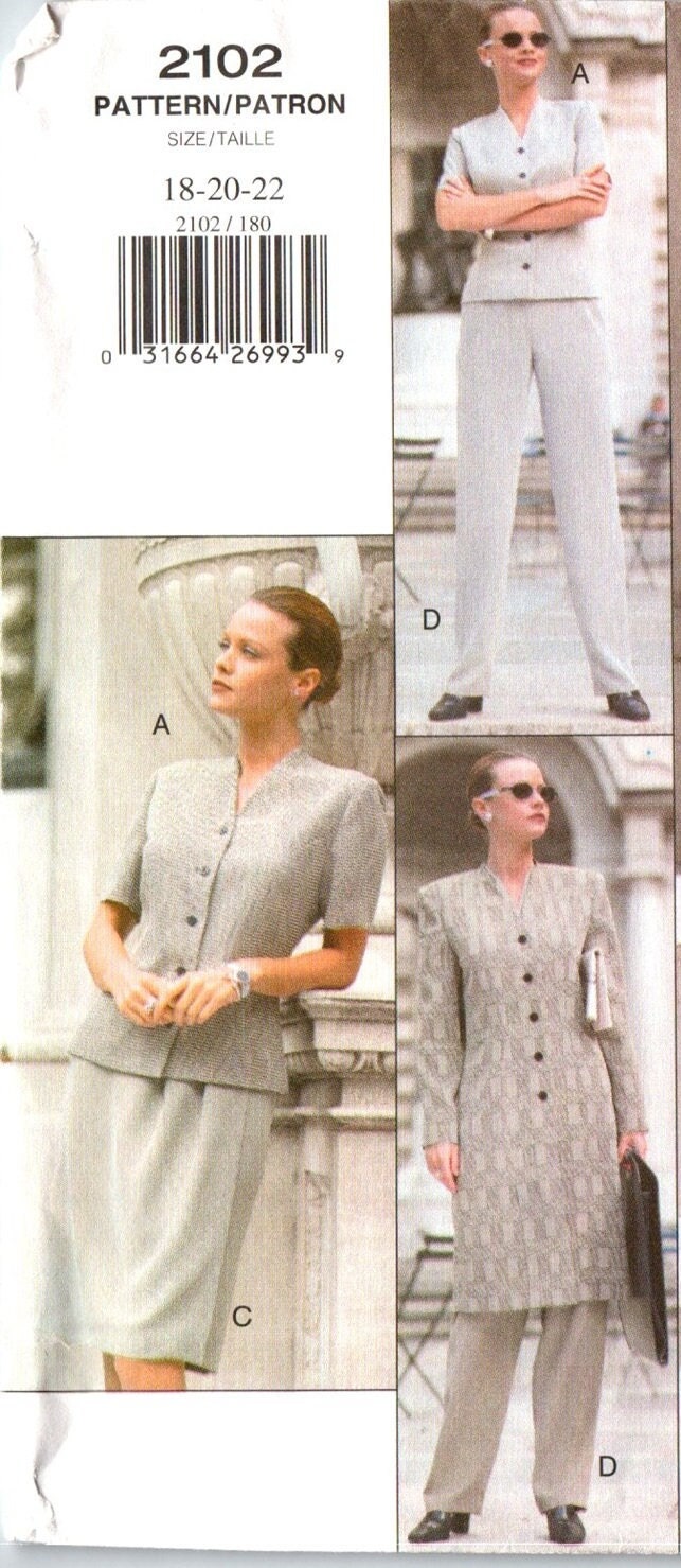 Very Easy Vogue Wardrobe Office Professional Wear Sewing Pattern 2102 ...