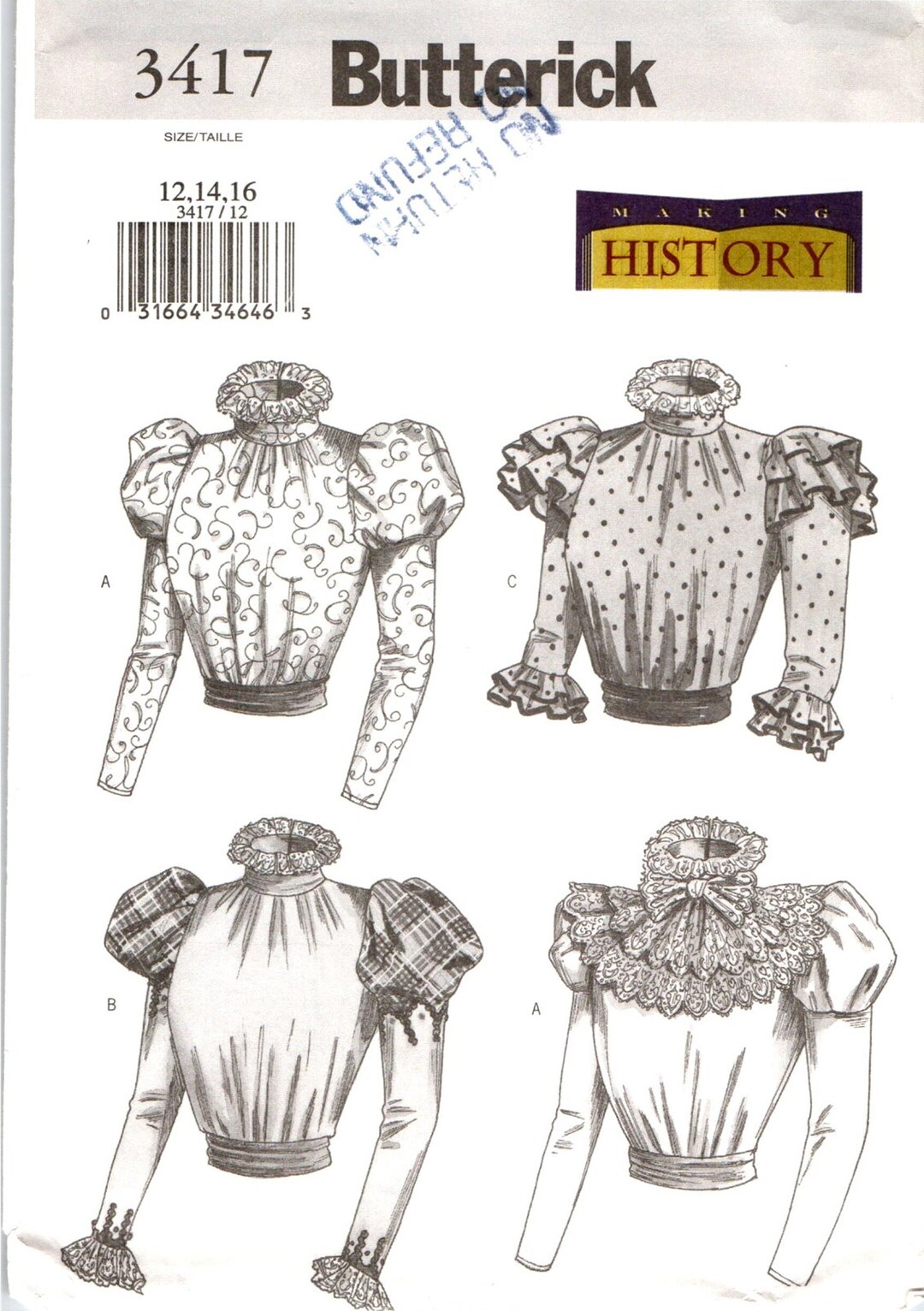 Historical Victorian Blouse With Sash, Detachable Collar Costume Sewing ...