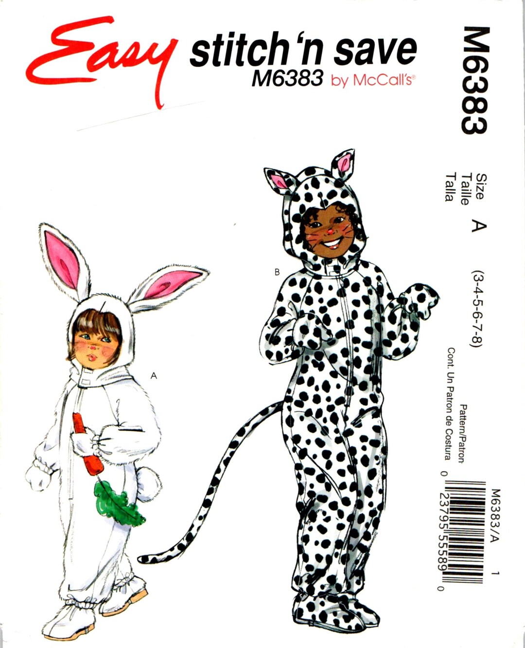 Easy CAT AND BUNNY Costume Sewing Pattern for Kids, Toddler Size 3 4 5 ...