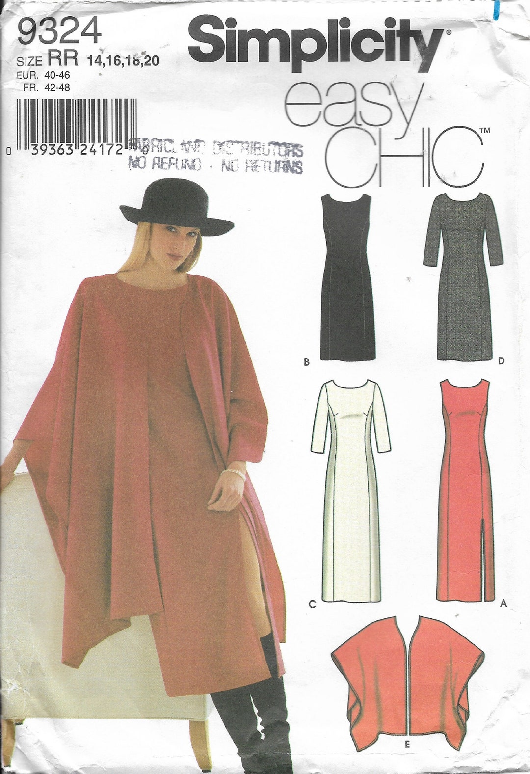 Simplicity Easy Chic 9374 DRESS AND WRAP Cape Sewing Pattern - Etsy