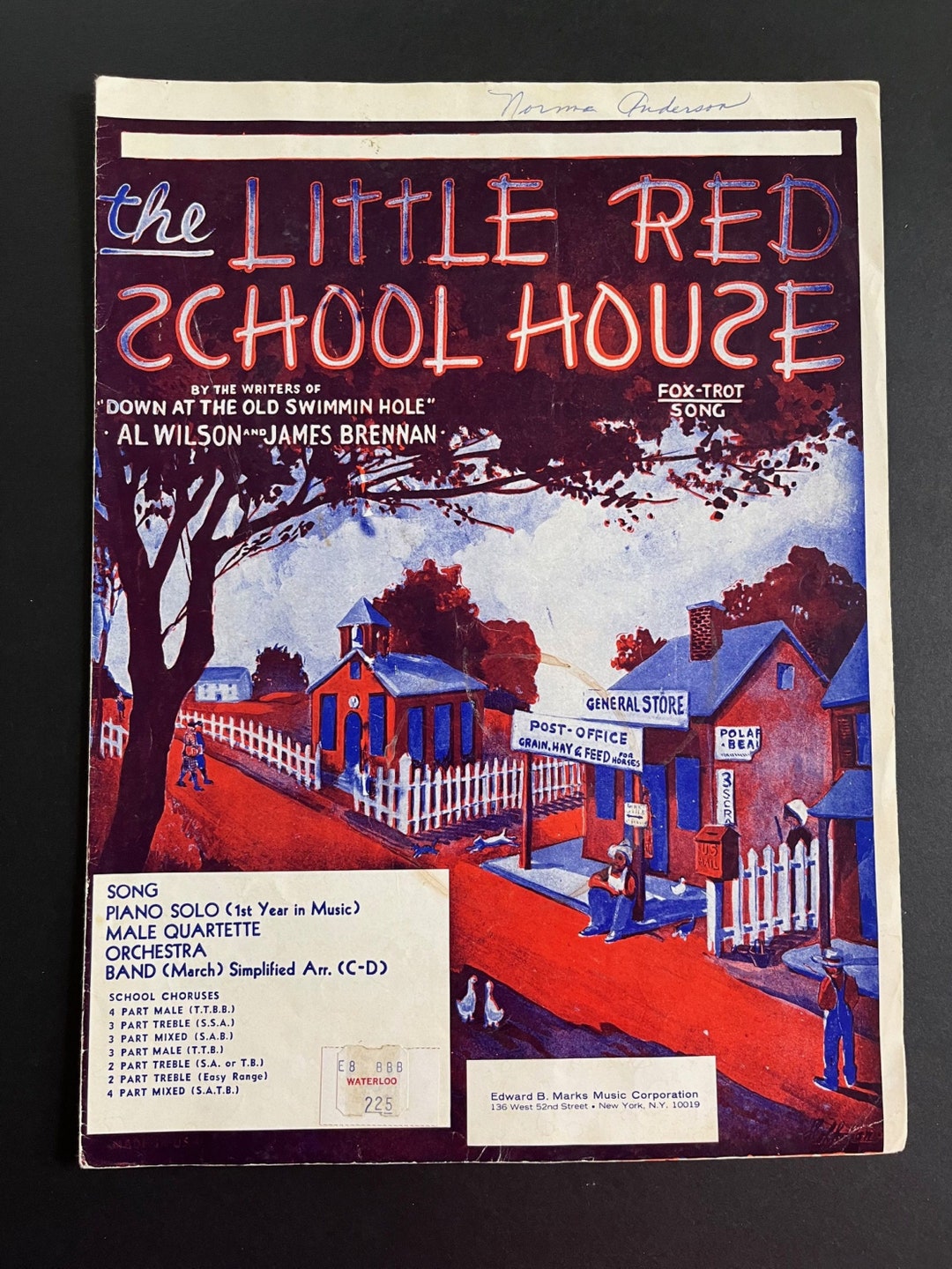 Original the LITTLE RED SCHOOL House Sheet Music Fox Trot Song Piano ...