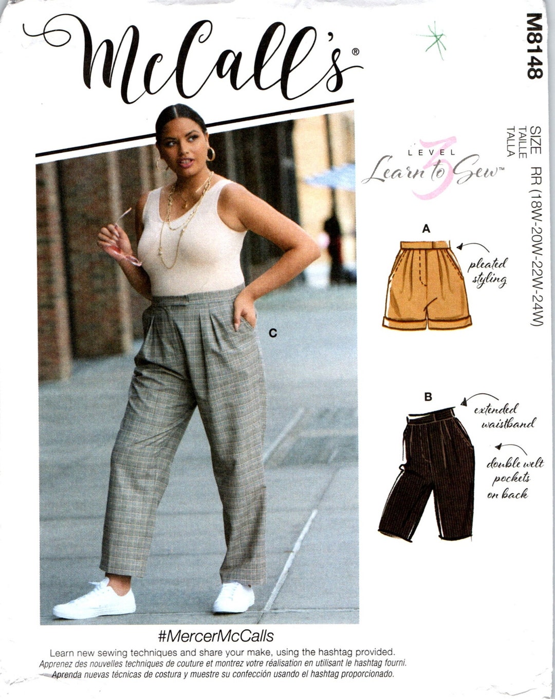 Pants Shorts Capri Sewing Pattern for Women Misses Full Figure Plus Size 18w to 24w, Mercer ...