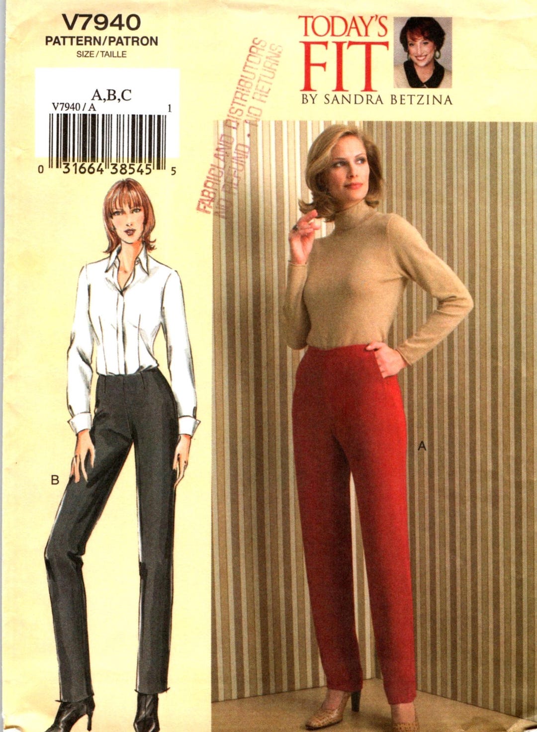 Sewing Patterns, Pants, Waist Size 32 34 36 Tapered Semi-fitted ...