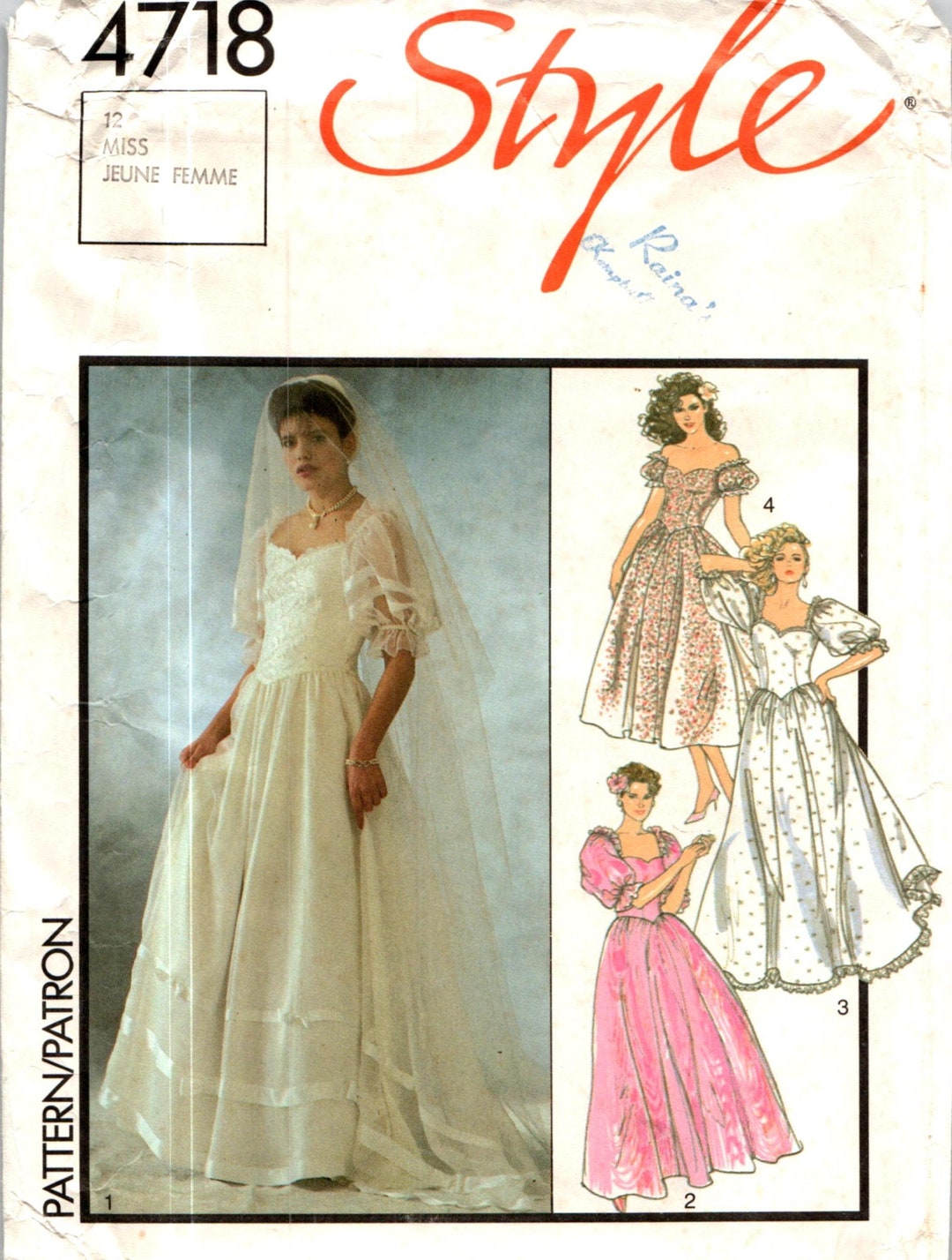 1986 Vintage Wedding Bridal Gown, Bridesmaid Dress Sewing Pattern for ...