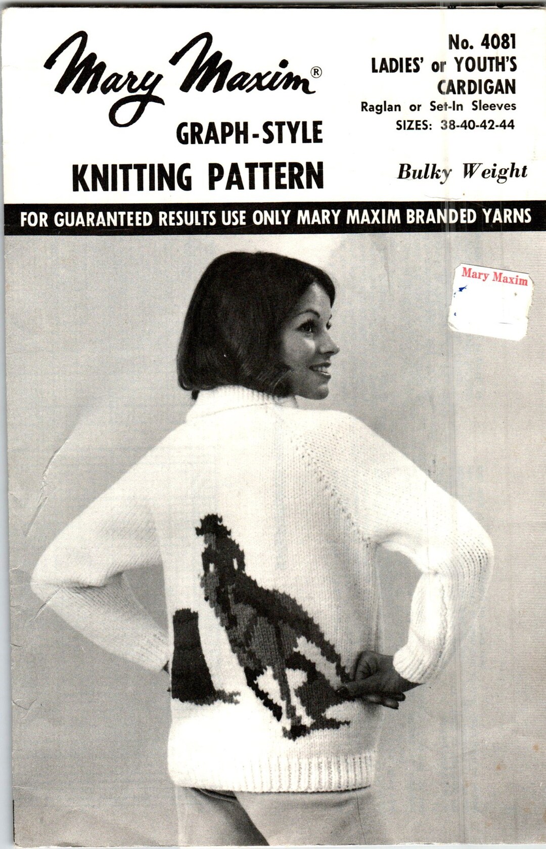 Horse Cardigan Knitting Graph Pattern, Ladies Youth Size 38 40 42 44 ...