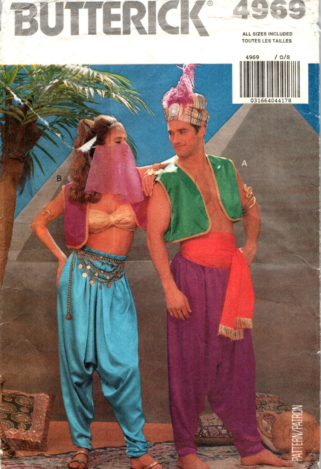 Vintage Butterick Costume Sewing Pattern, Genie, Aladdin, Belly Dancer ...