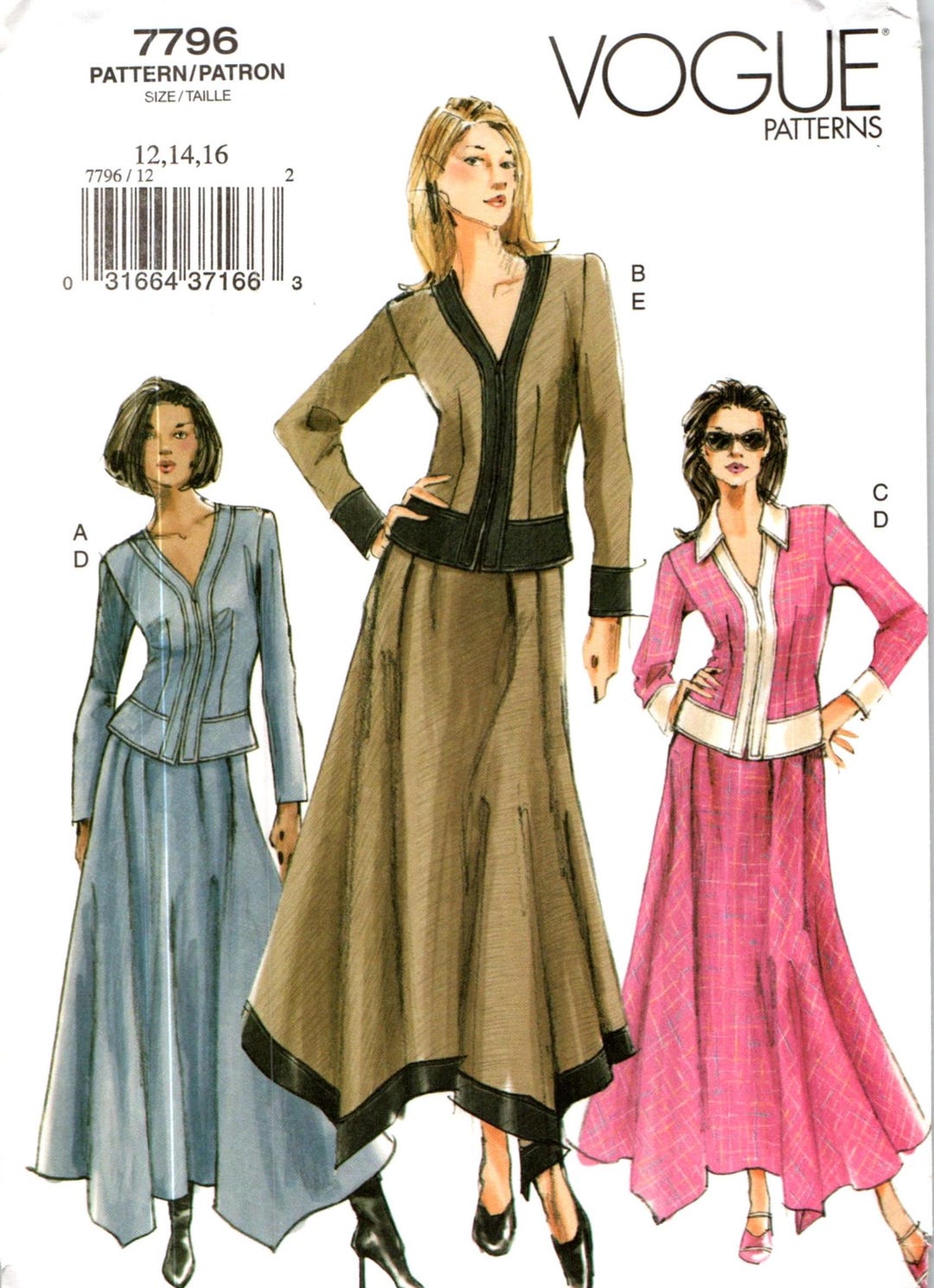 Vogue Sewing Pattern 7796 PETITE TOP & SKIRT Women Misses Size 12 14 16 ...