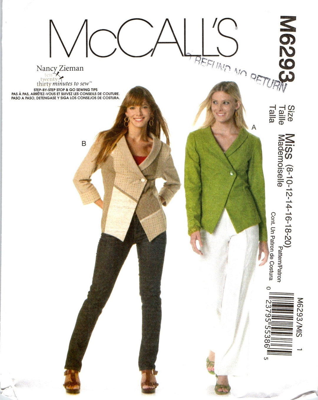 Nancy Zieman Mccall's Sewing Pattern M6293 for Misses Women Size 8 10 ...