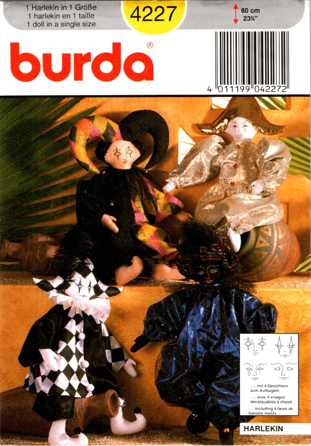 Burda Craft Harlequin Doll Patterns 4227, Large 23 1/4" Tall, Pierrot ...