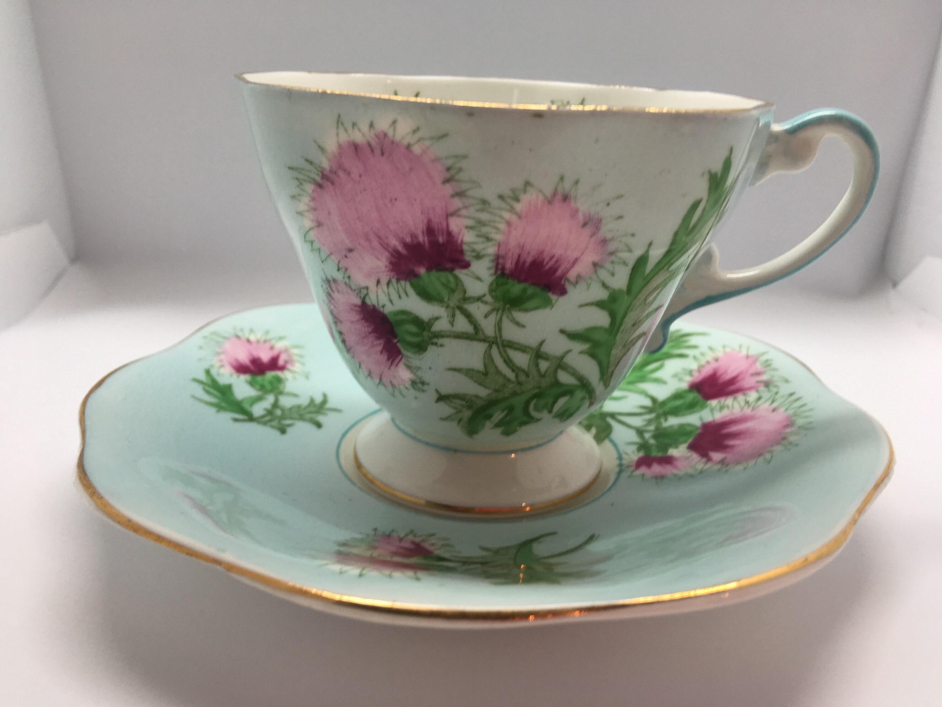 Kitchen & Dining Tea Cup and Saucer Set with Thistles Glengarry Thistle ...