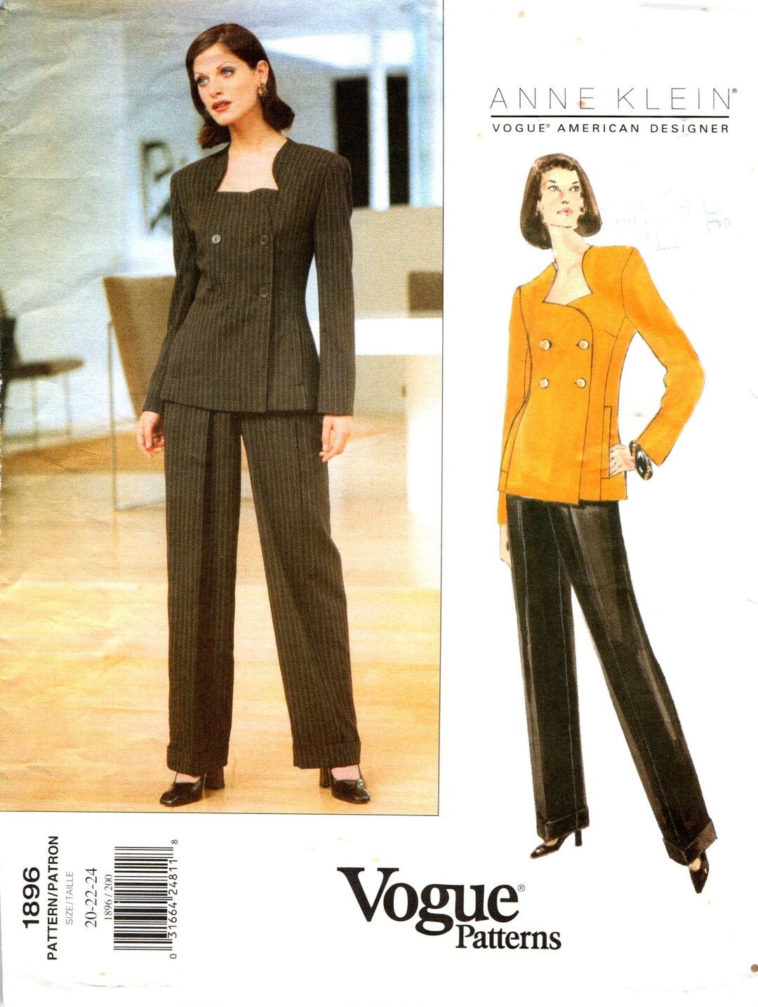 Vogue American Designer Anne Klein Sewing Pattern, JACKET AND PANTS for ...