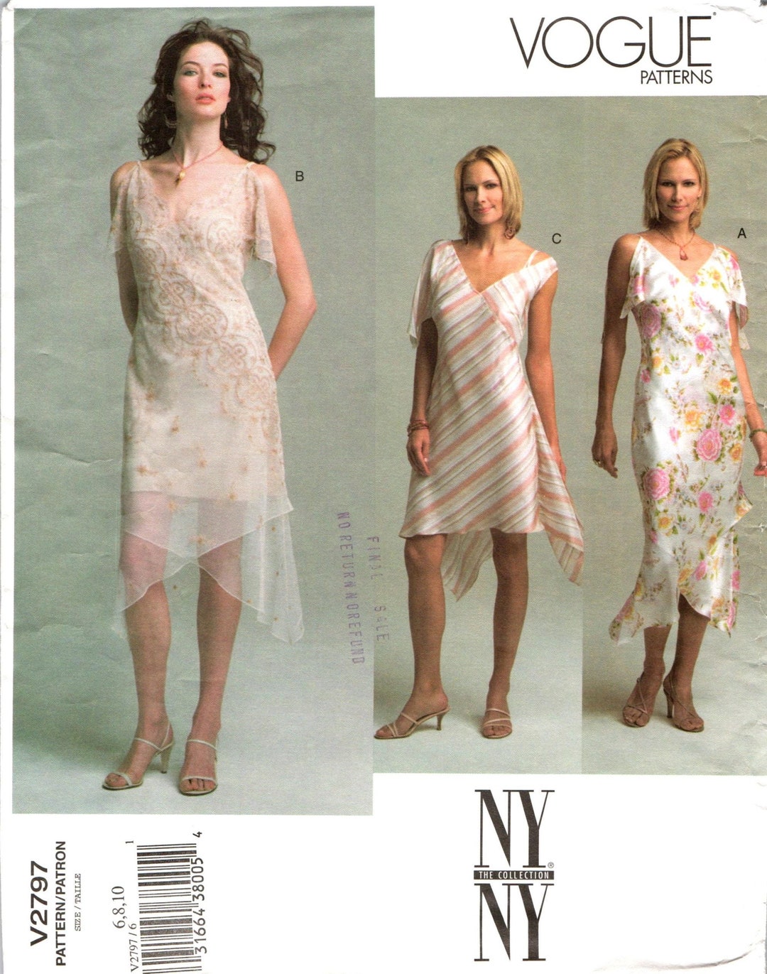 VOGUE NY THE Collection Dress and Slip Sewing Pattern for Women Misses Size 6 8 10, Semi Fitted ...