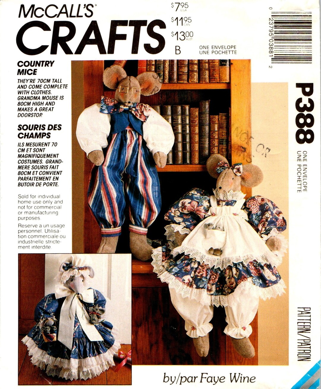 COUNTRY MICE DOLLS Craft Sewing Patterns for 28" Mouse, Both Male and ...