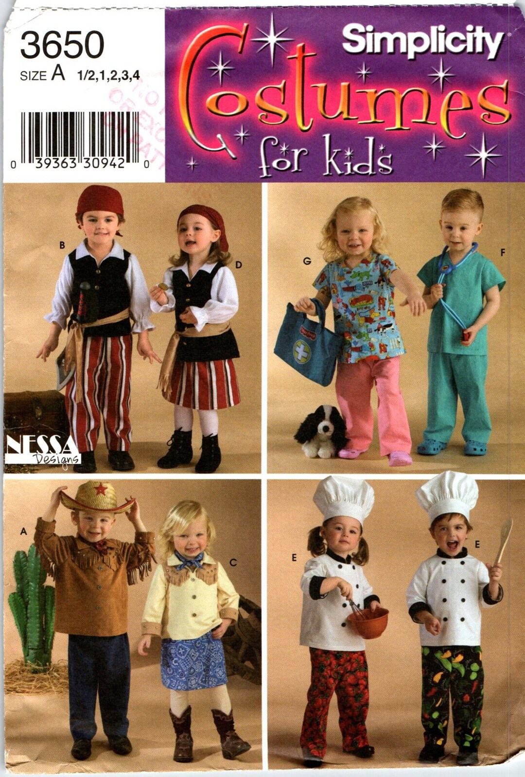 COSTUME SEWING PATTERNS for Toddlers Kids Sizes 1/2, 1 2 3 4 Pirates ...