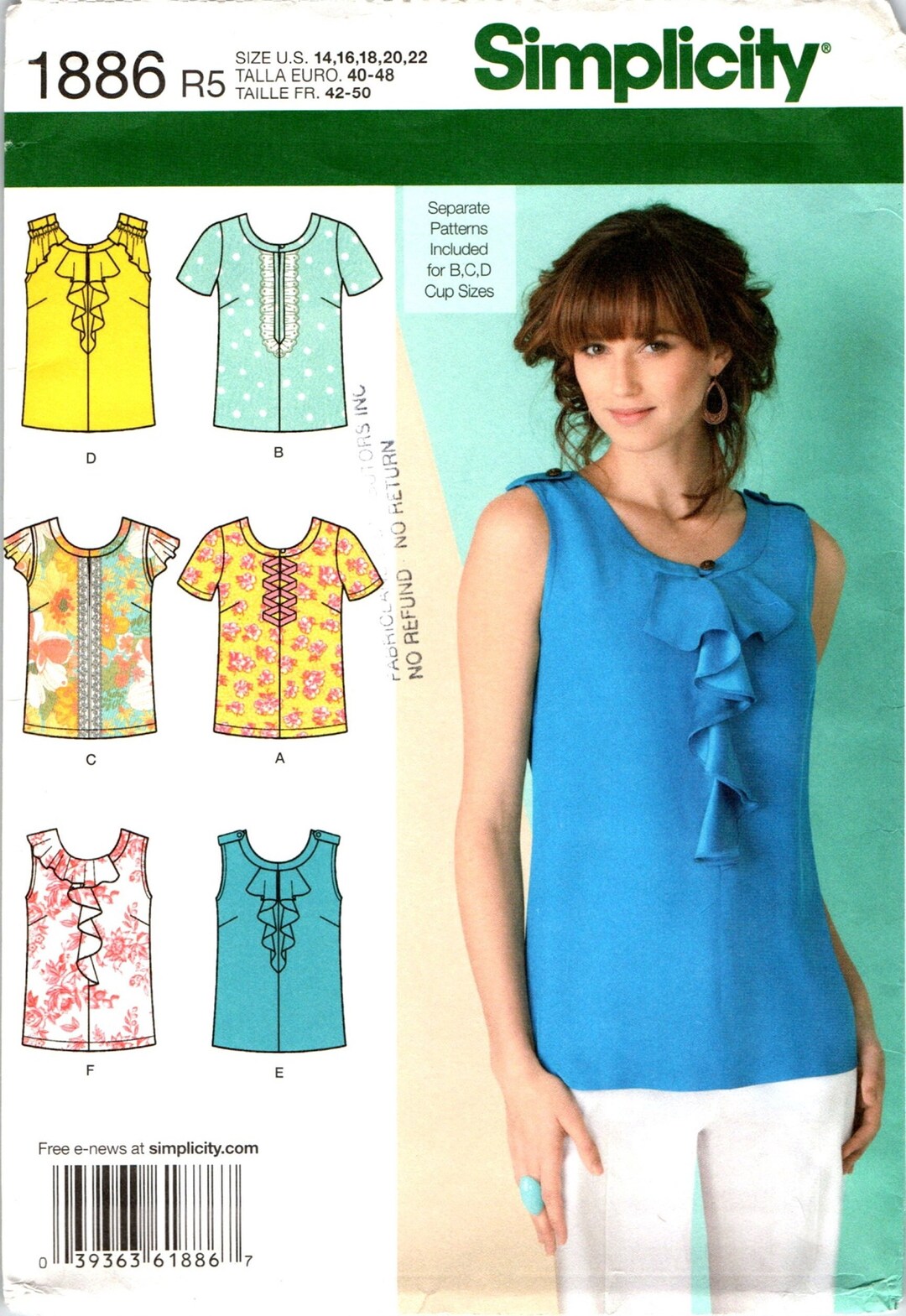 Ruffled Tops Blouse Sewing Pattern for Misses Women Plus Size 14 16 18 ...