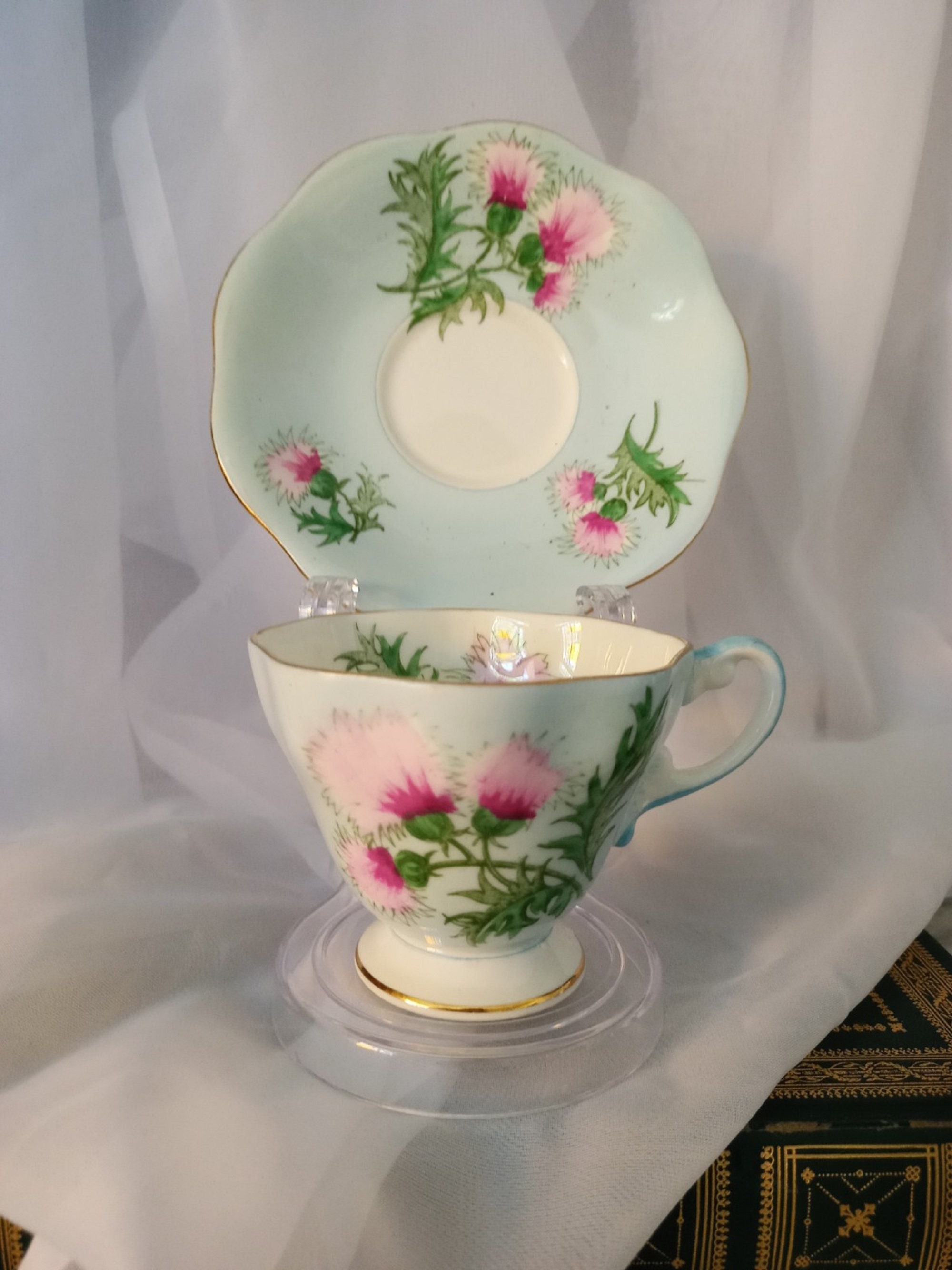 Kitchen & Dining Tea Cup and Saucer Set with Thistles Glengarry Thistle ...
