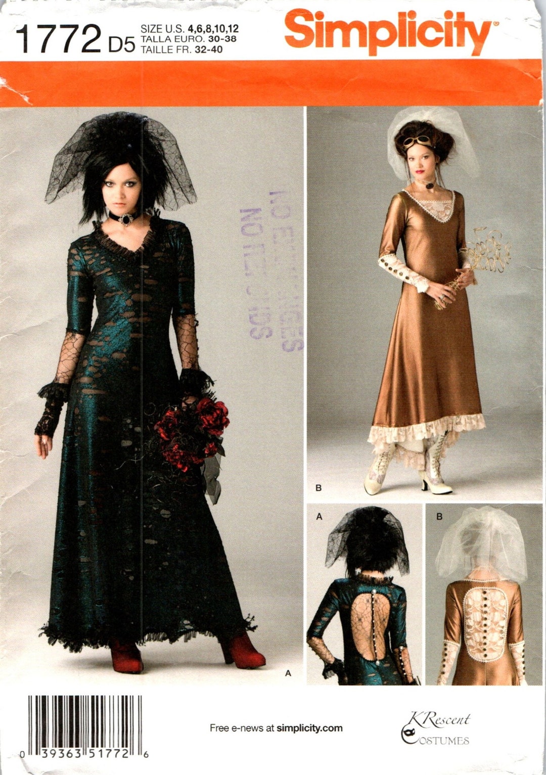 Costume Sewing Patterns, Vampire Steampunk Goth Bride Dress, Size 4 6 8 ...