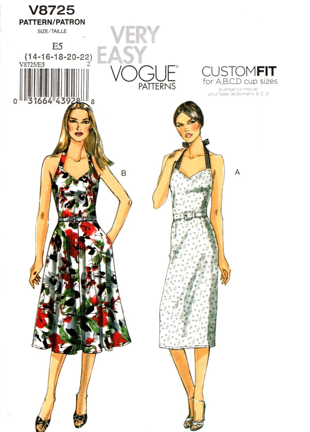 Sewing Patterns Halter Dress (size 14-22) Very Easy Vogue V8725, Close ...