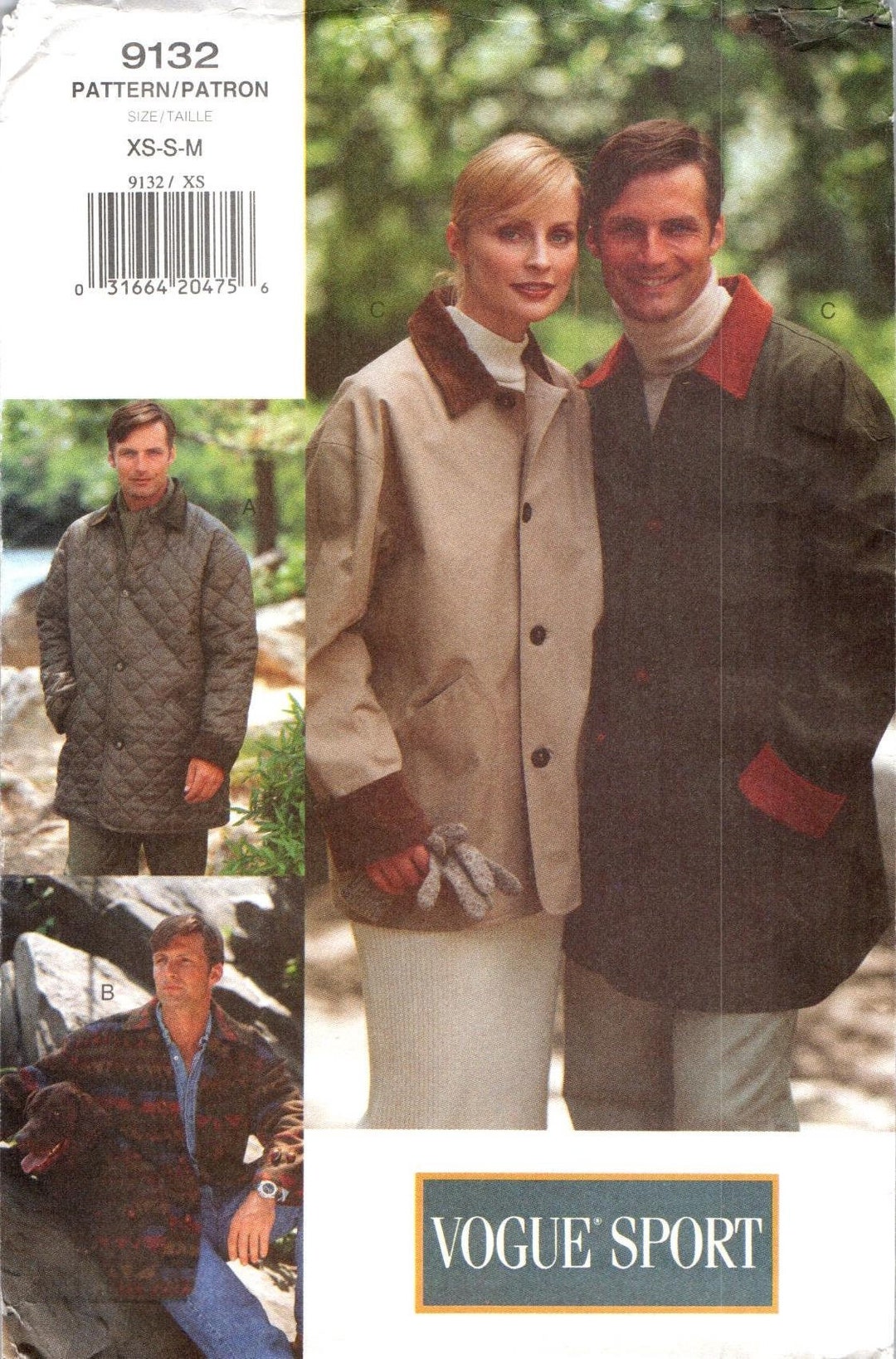 Vogue Sport 9132 Unisex Barn Jacket Sewing Pattern, Women Men Size 30 ...