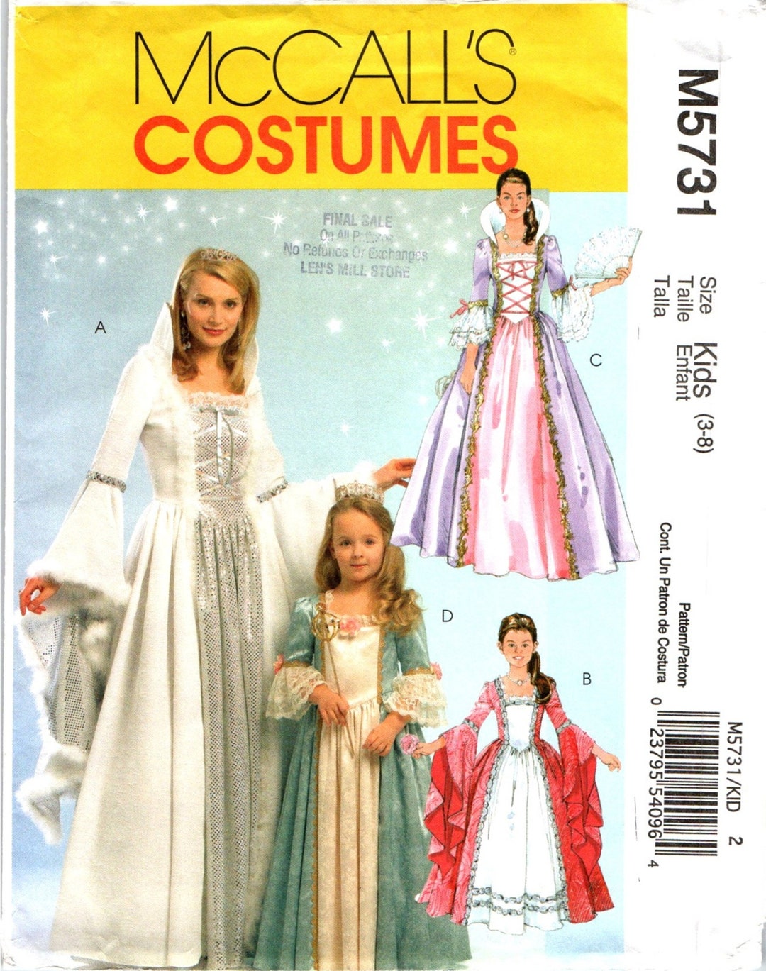 Childrens Princess Costume Sewing Pattern for Kids Sizes 3 4 5 6 7 8 ...
