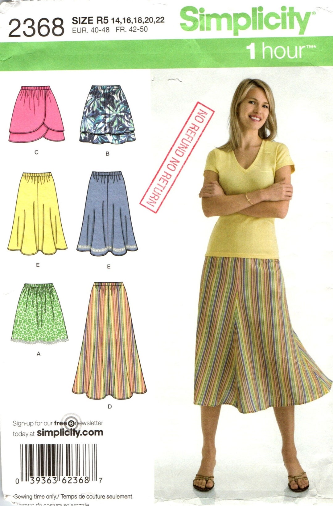 Flared Skirt Sewing Pattern for Women Misses Size 14 16 18 20 22, Simplicity 1 Hour Pattern 2368 ...